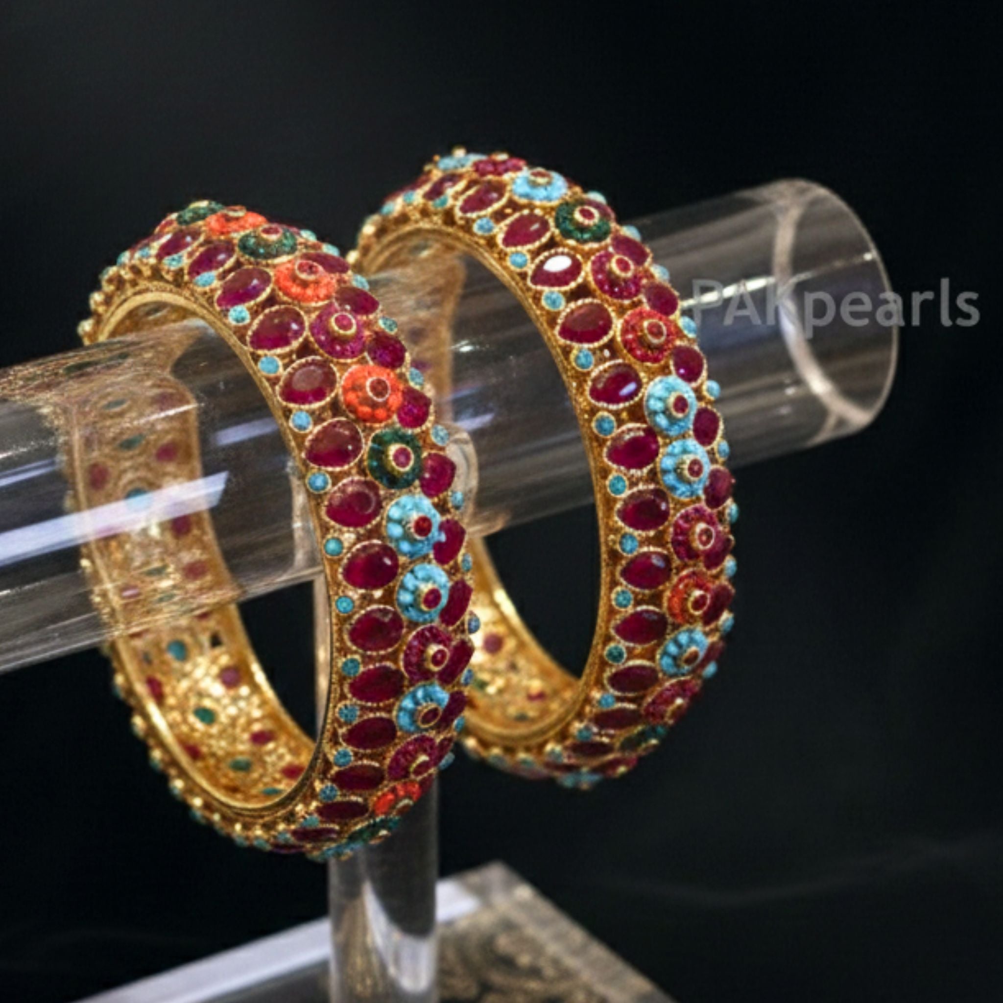 Nauratan Bangles with Multicolored Stones & Pearls | Indian Jewelry ...